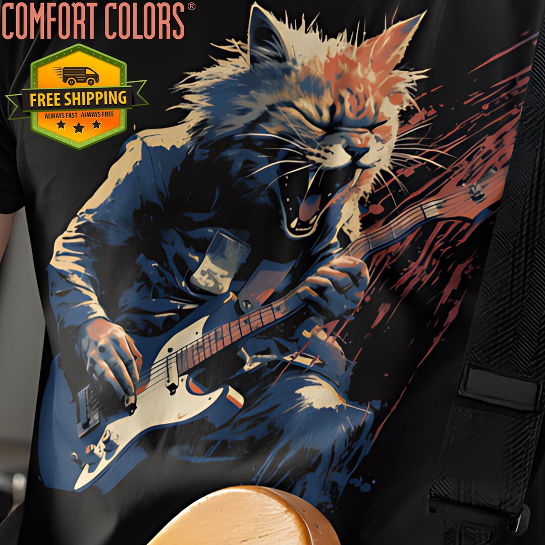 Rock Cat Playing Guitar Tshirt Vintage Personalized Cat Lovers Gift ...