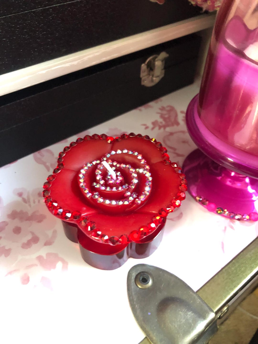 Bedazzled Red Rose Candle - Etsy