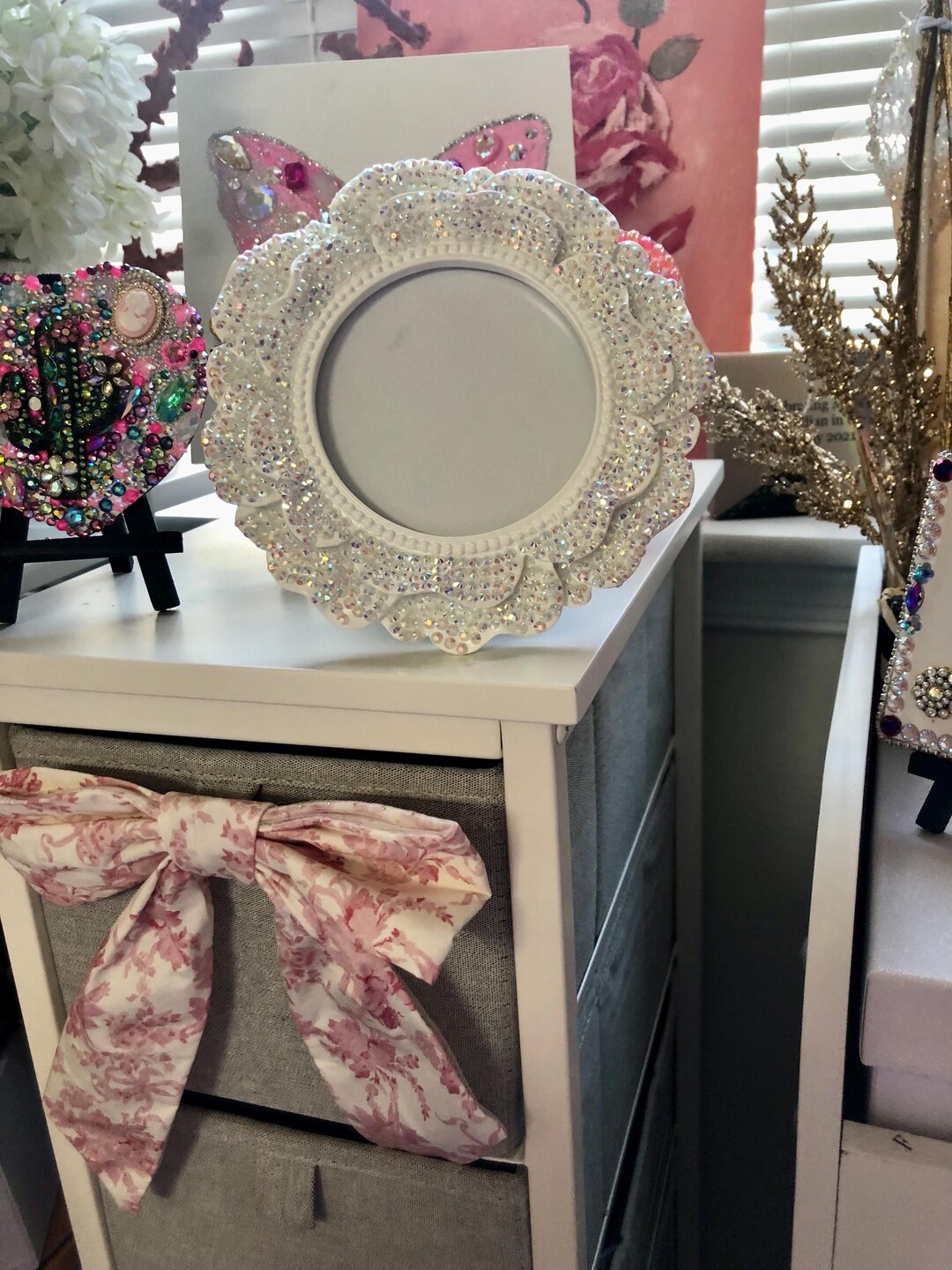 Bedazzled White Decorative Flower Frame - Etsy