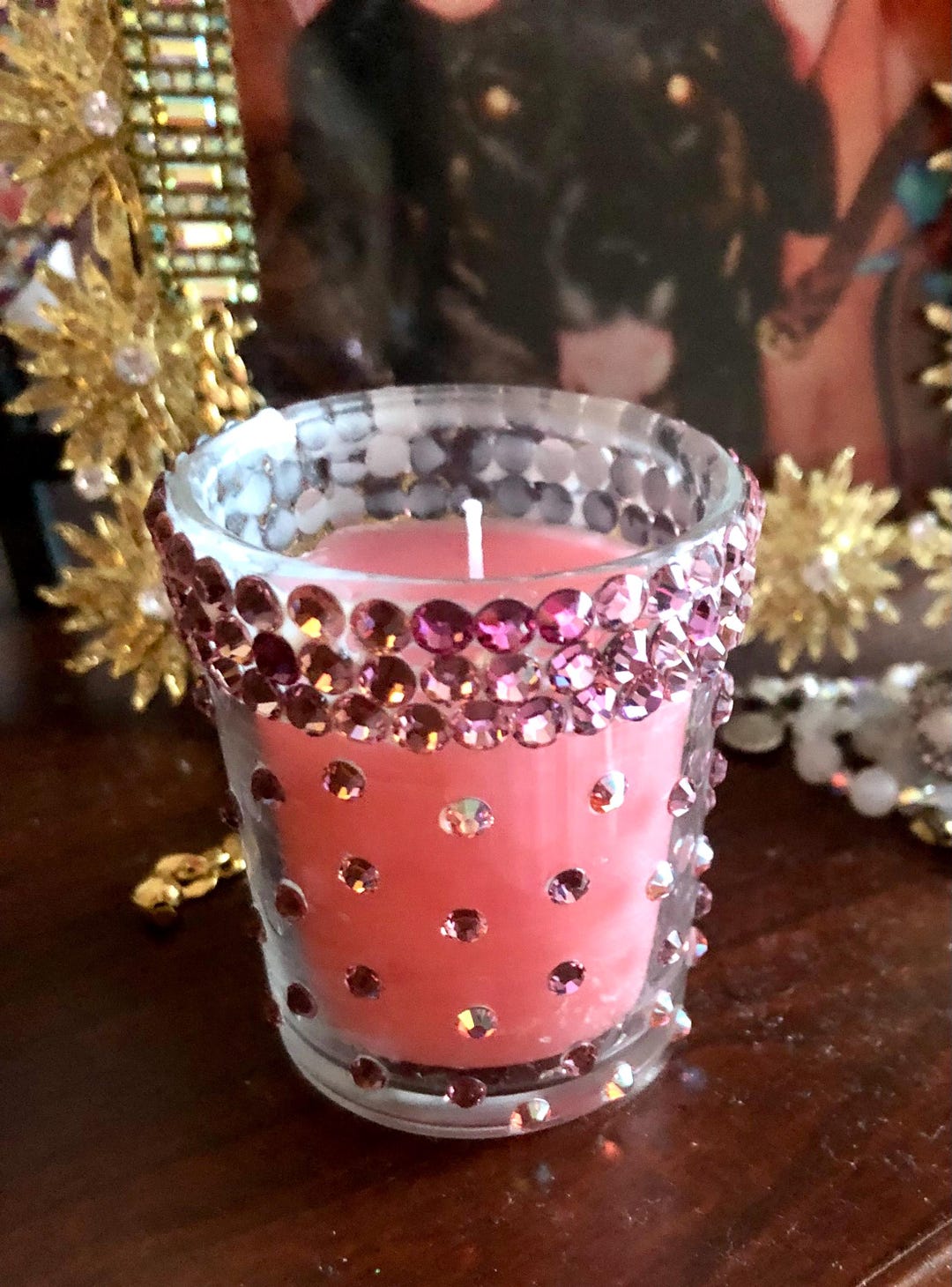 Pink Bedazzled Votive Candle - Etsy