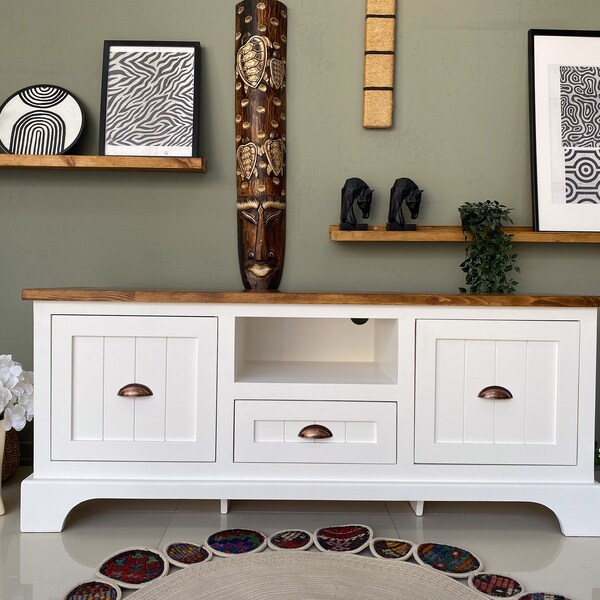 Antique White Media Console - Etsy