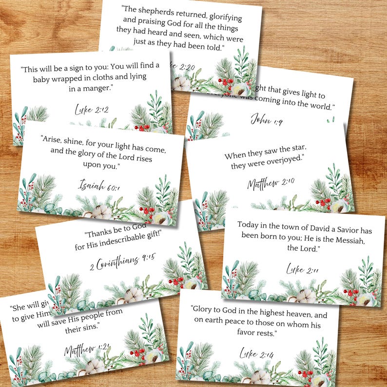 Christmas Bible Verse Cards: Holiday Scripture Printables (digital ...