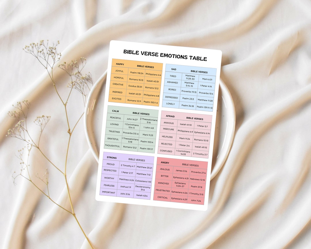 Printable Bible Verse Emotions Table, Inspirational Design, Emotional ...
