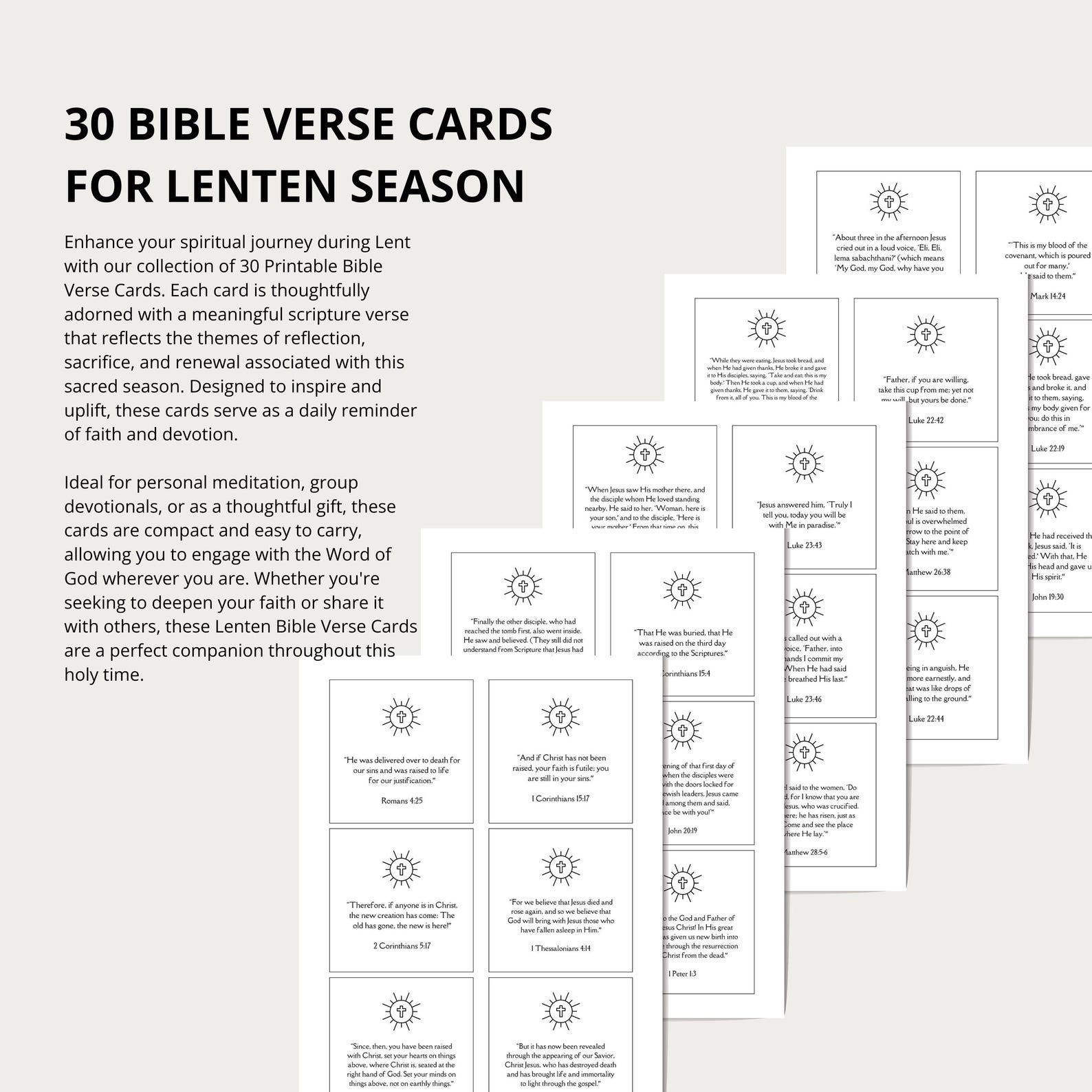 30 Printable Scripture Cards for Lenten Season, Christian Prayer Cards ...