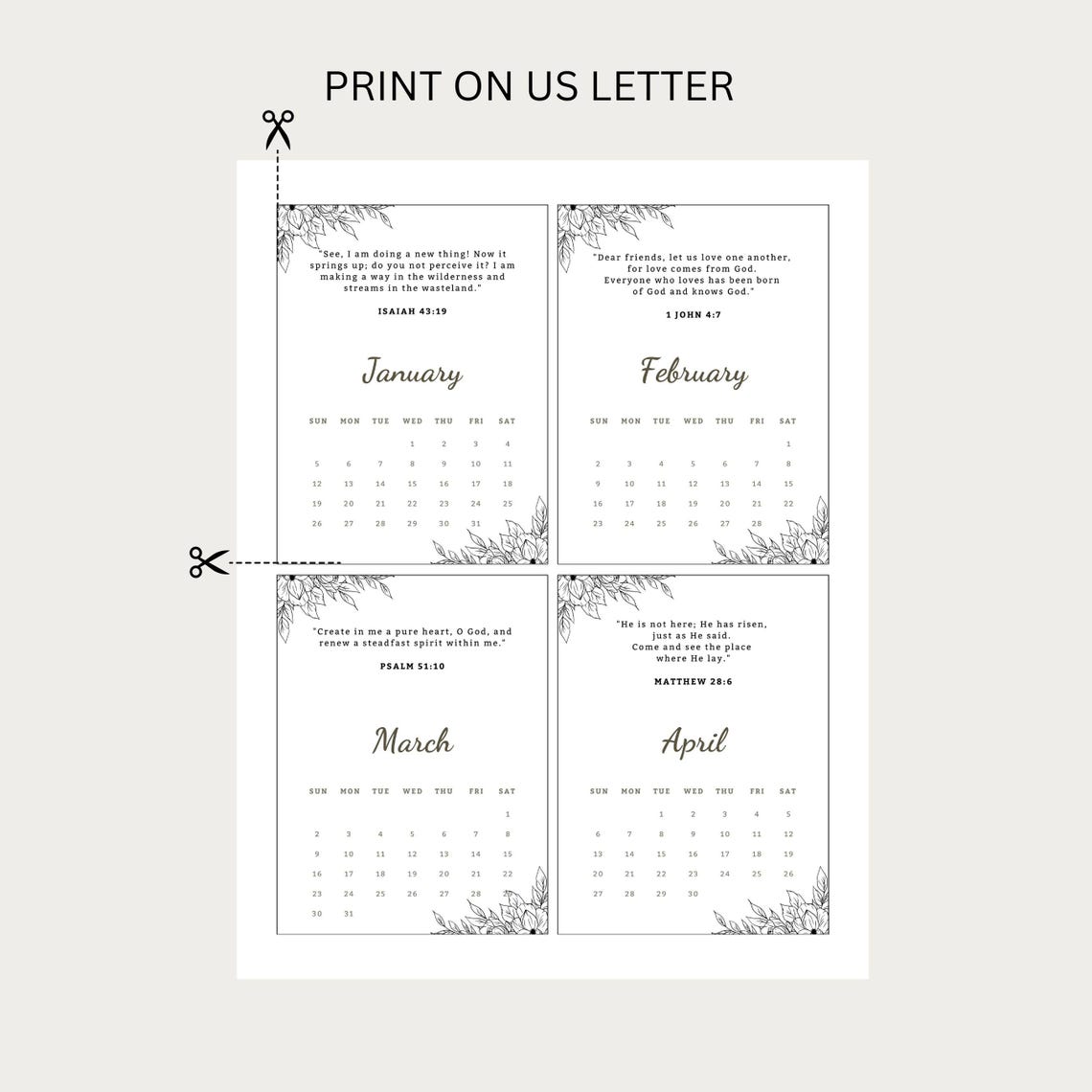 Printable 2025 Scripture Desk Calendar, Bible Verse Monthly Calendar ...