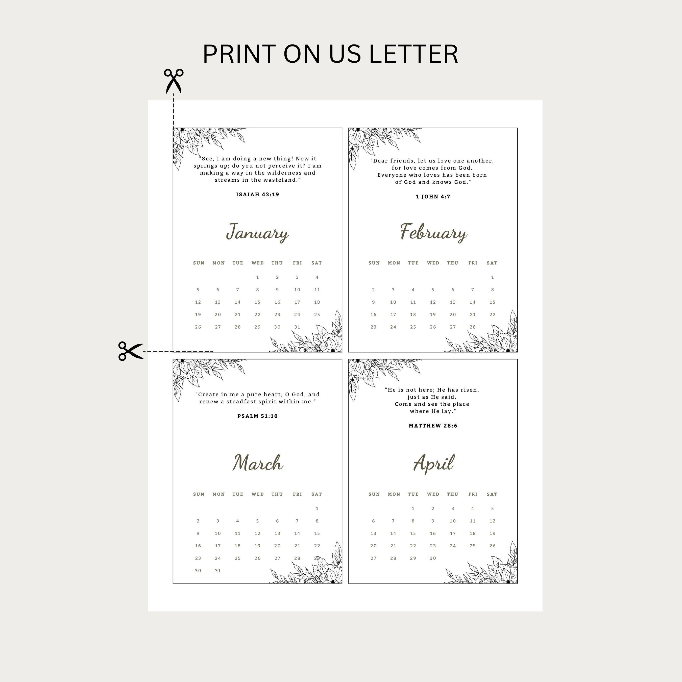 Printable 2025 Scripture Desk Calendar, Bible Verse Monthly Calendar ...