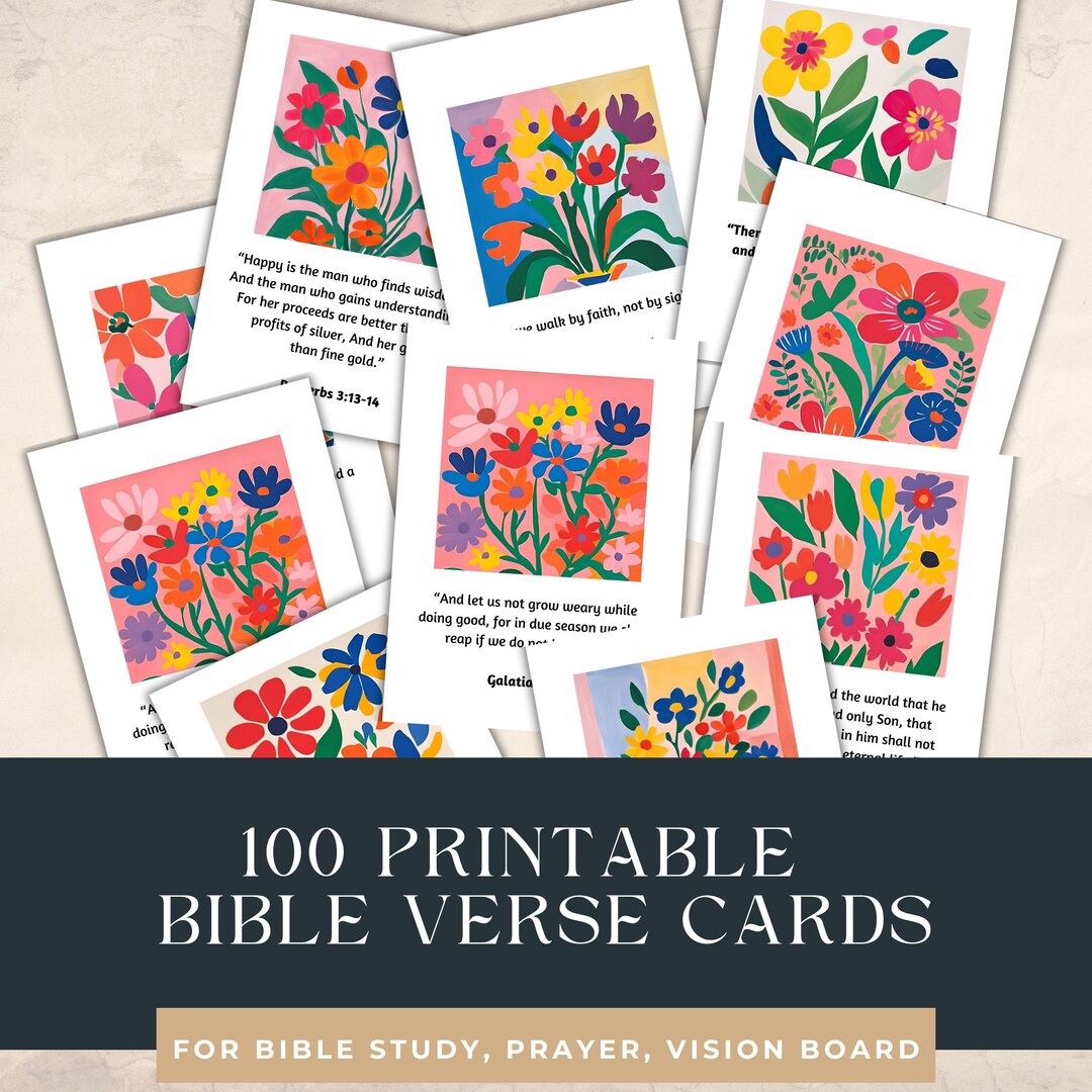 100 Printable Bible Verse Cards, Faith Based Affirmation Cards, Prayer ...