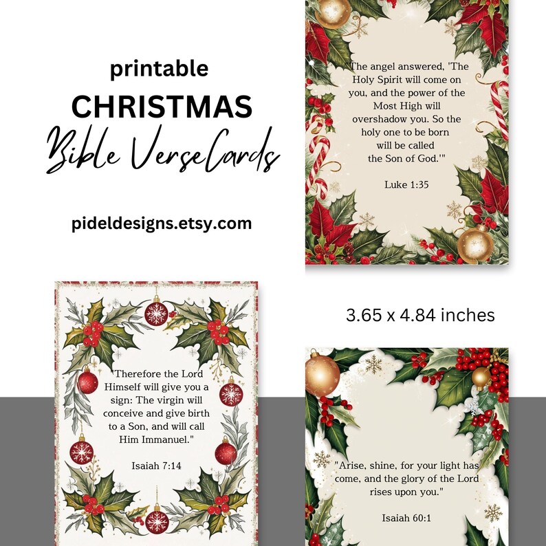 36 Large Printable Christmas Bible Verse Cards, Holiday Scripture Cards ...