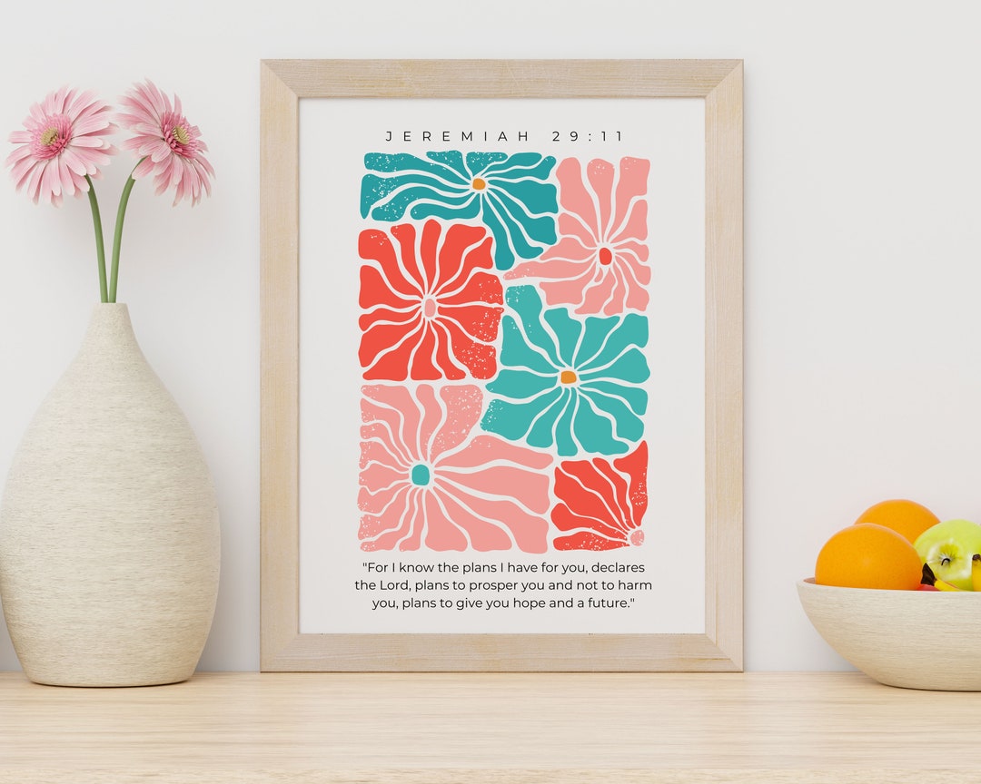 Printable Floral Bible Verse Wall Art Jeremiah 29:11 Scripture Decor ...