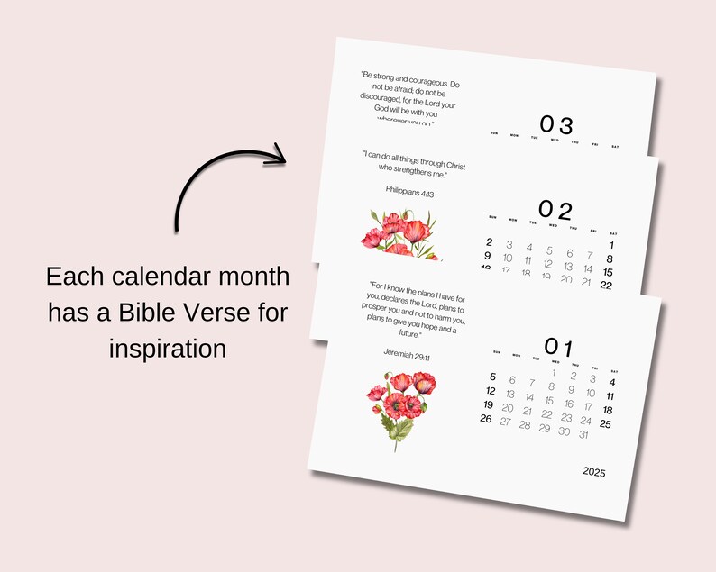 2025 Printable Monthly Calendar With Bible Verse and Watercolor Red ...