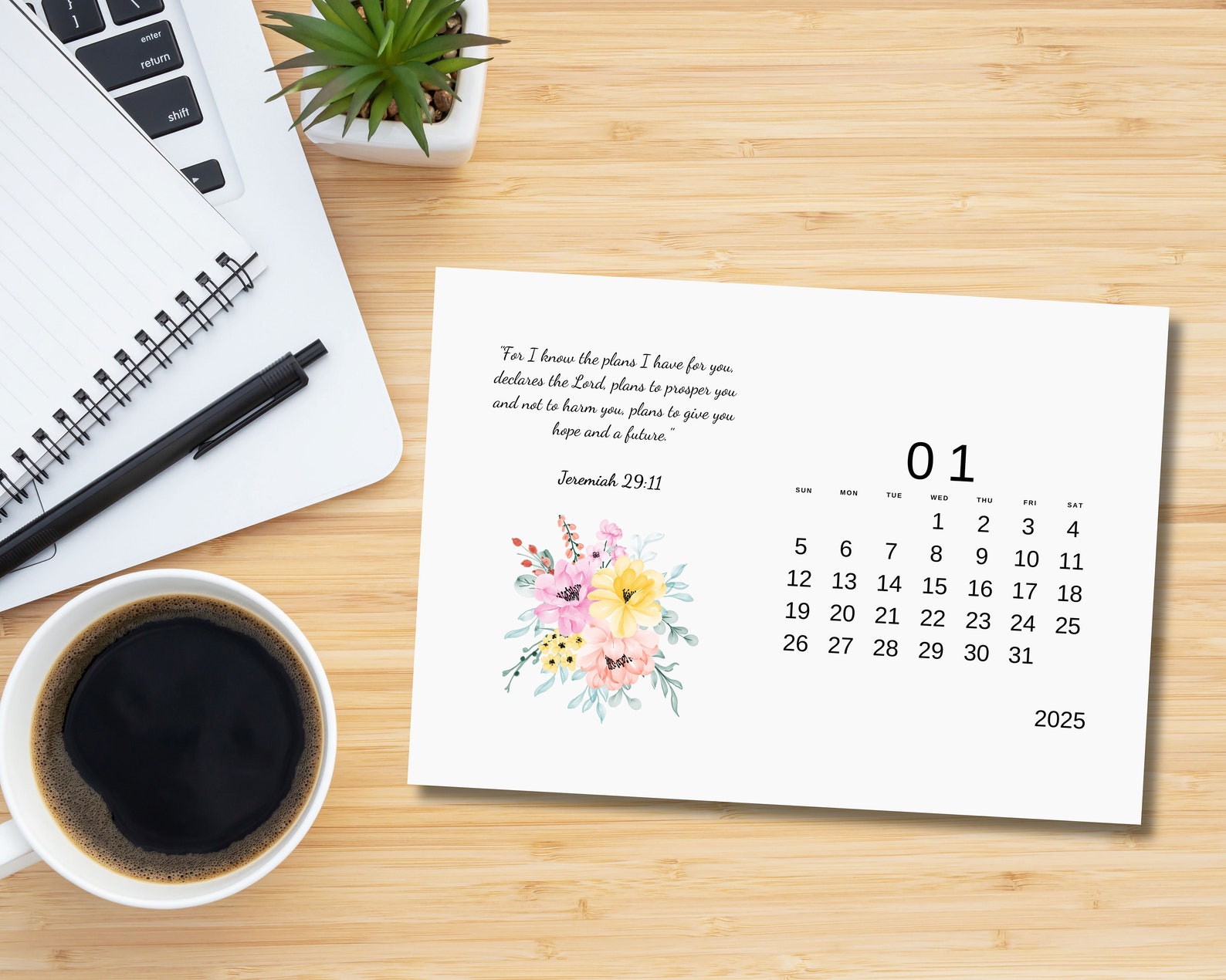 2025 Printable Monthly Calendar With Bible Verse and Watercolor Flower ...