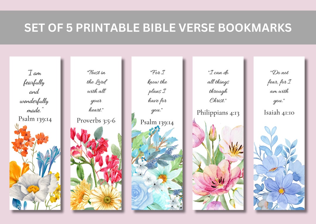Watercolor Floral Design Bible Verse Bookmark, Set of 5 Printable ...