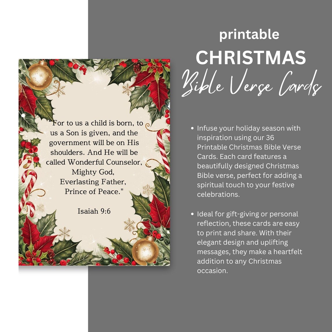 36 Printable Christmas Bible Verse Cards, Holiday Scripture Cards ...