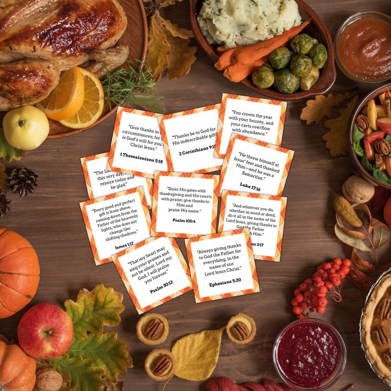 36 Printable Autumn Themed Thanksgiving Bible Verse Cards, Holiday ...
