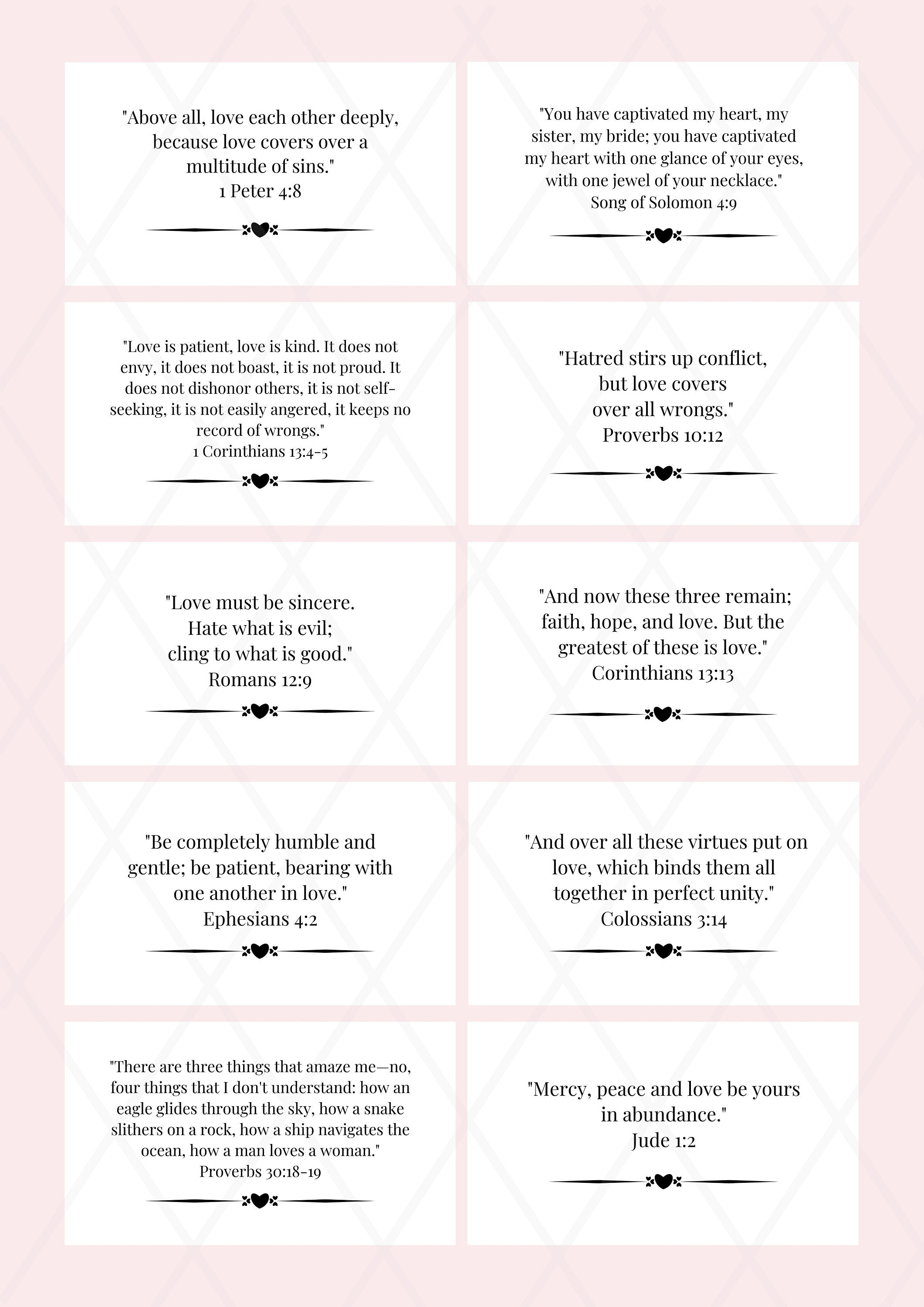 30 Sets of Printable Bible Verses About Love and Marriage, Christian ...