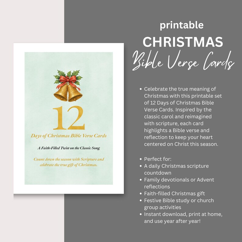 12 Days of Christmas Bible Verse Cards: Printable Scripture Countdown ...