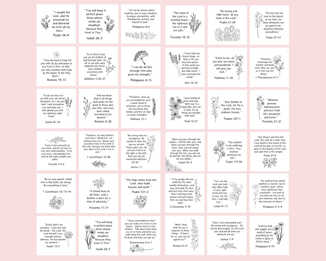 36 Encouraging Bible Verse Cards: Scripture Mini Prints (digital ...
