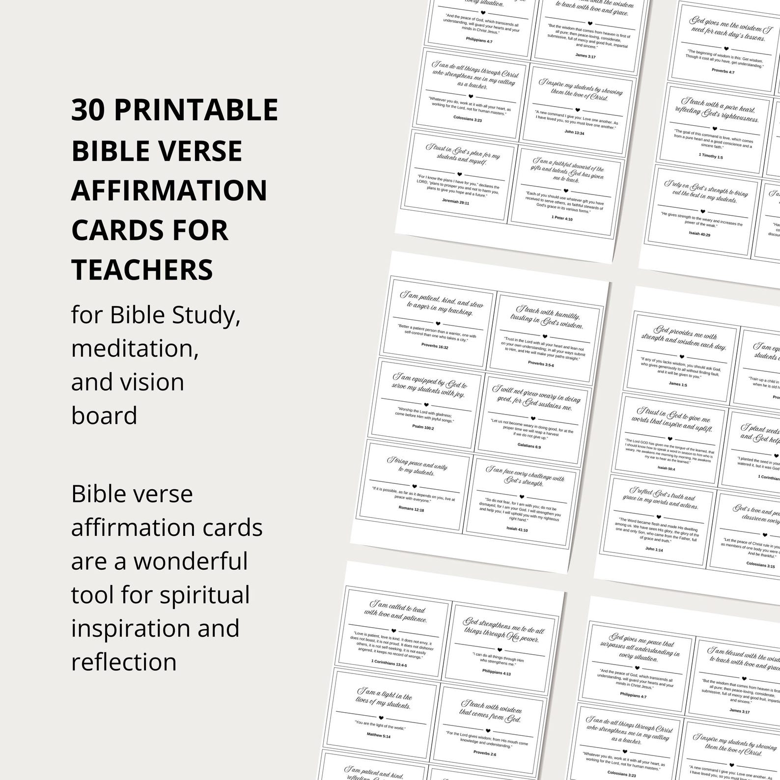 30 Printable Faith-based Affirmation Cards for Teachers, Bible Verse ...