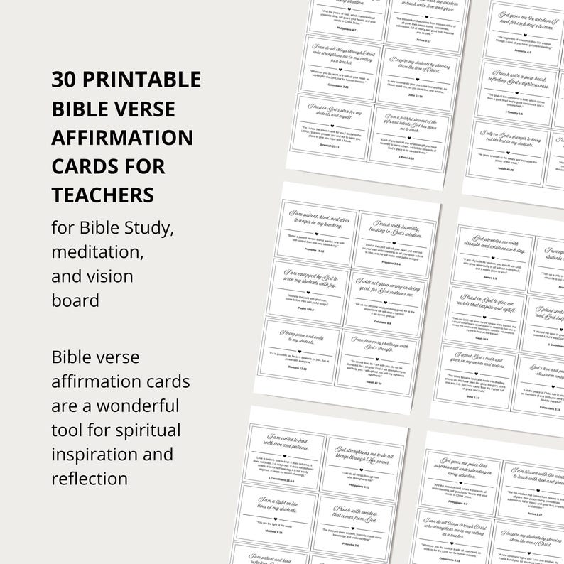 30 Printable Faith-based Affirmation Cards for Teachers, Bible Verse ...