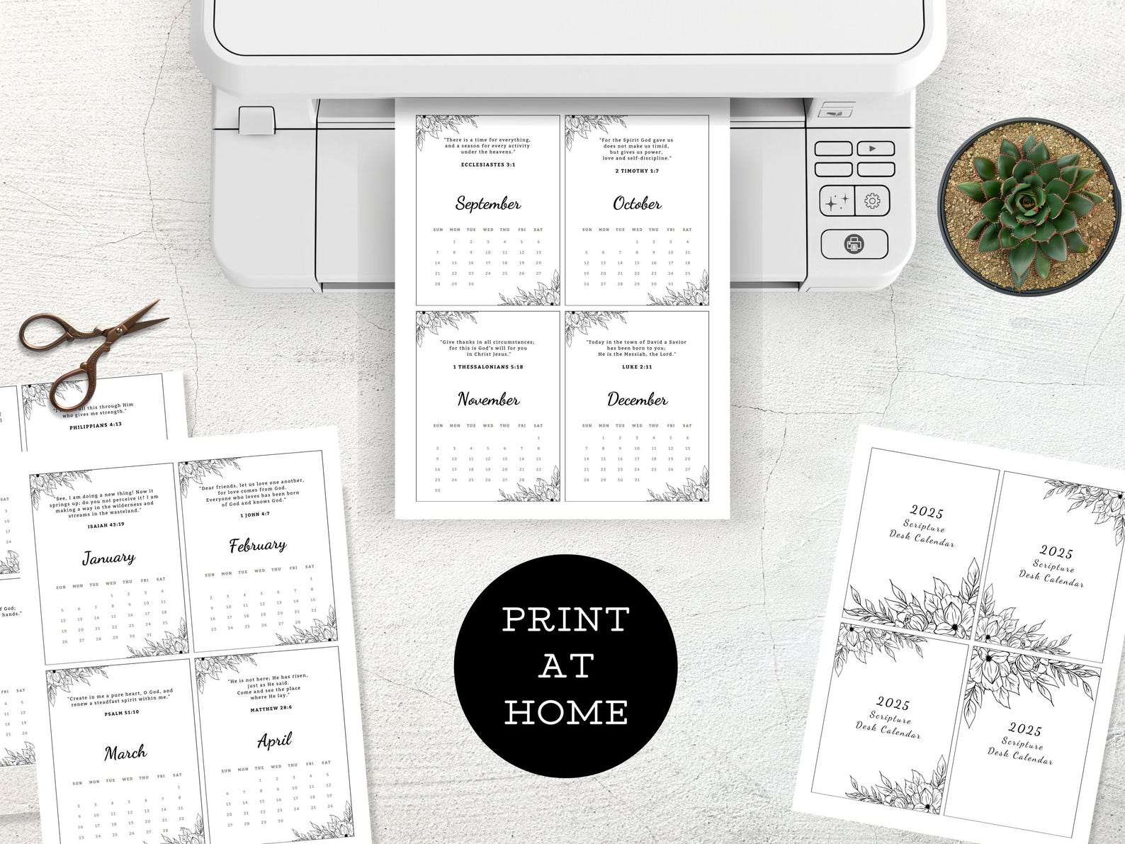 Printable 2025 Scripture Desk Calendar, Bible Verse Monthly Calendar ...