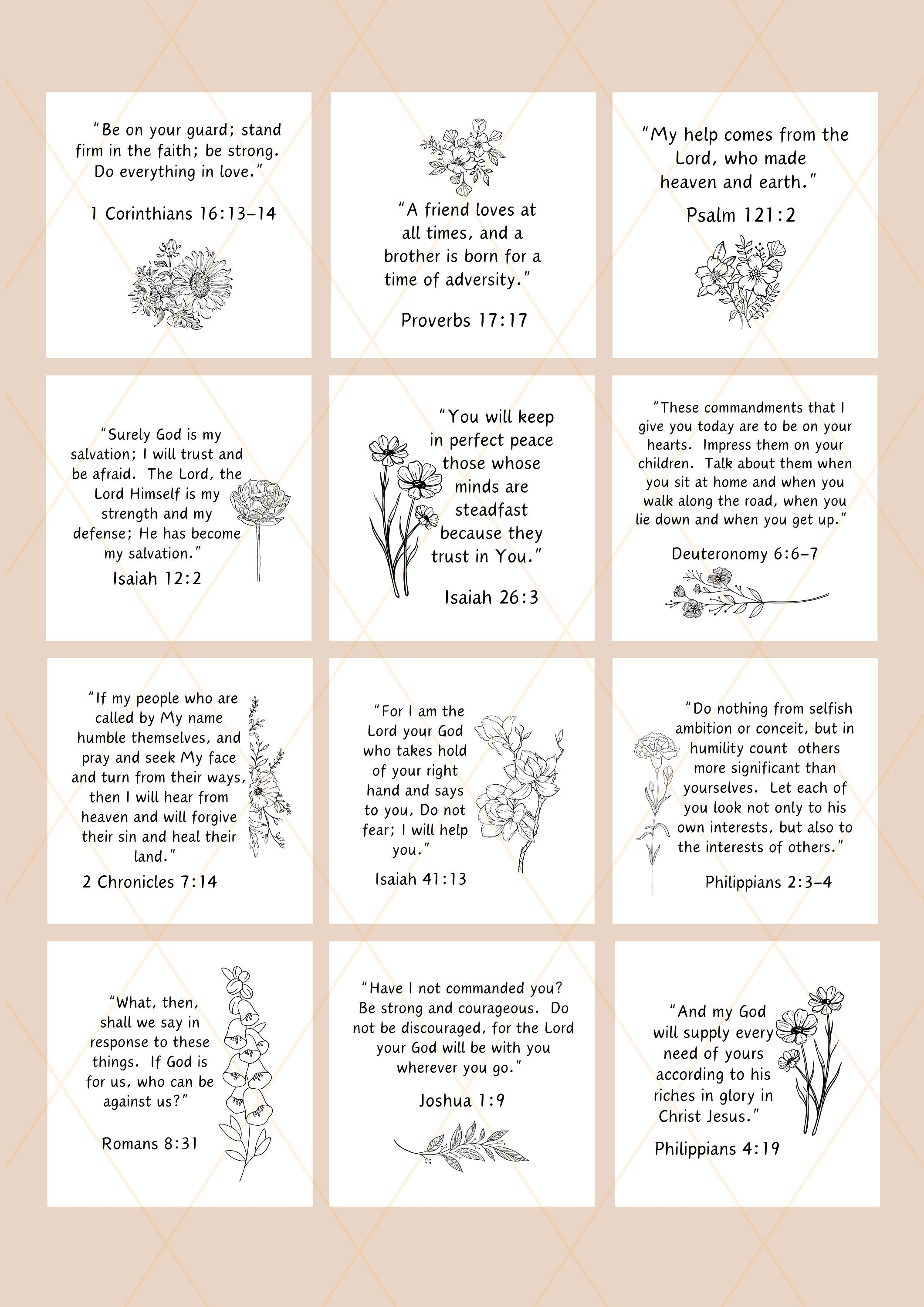 36 Encouraging Bible Verse Cards: Scripture Mini Prints (digital ...