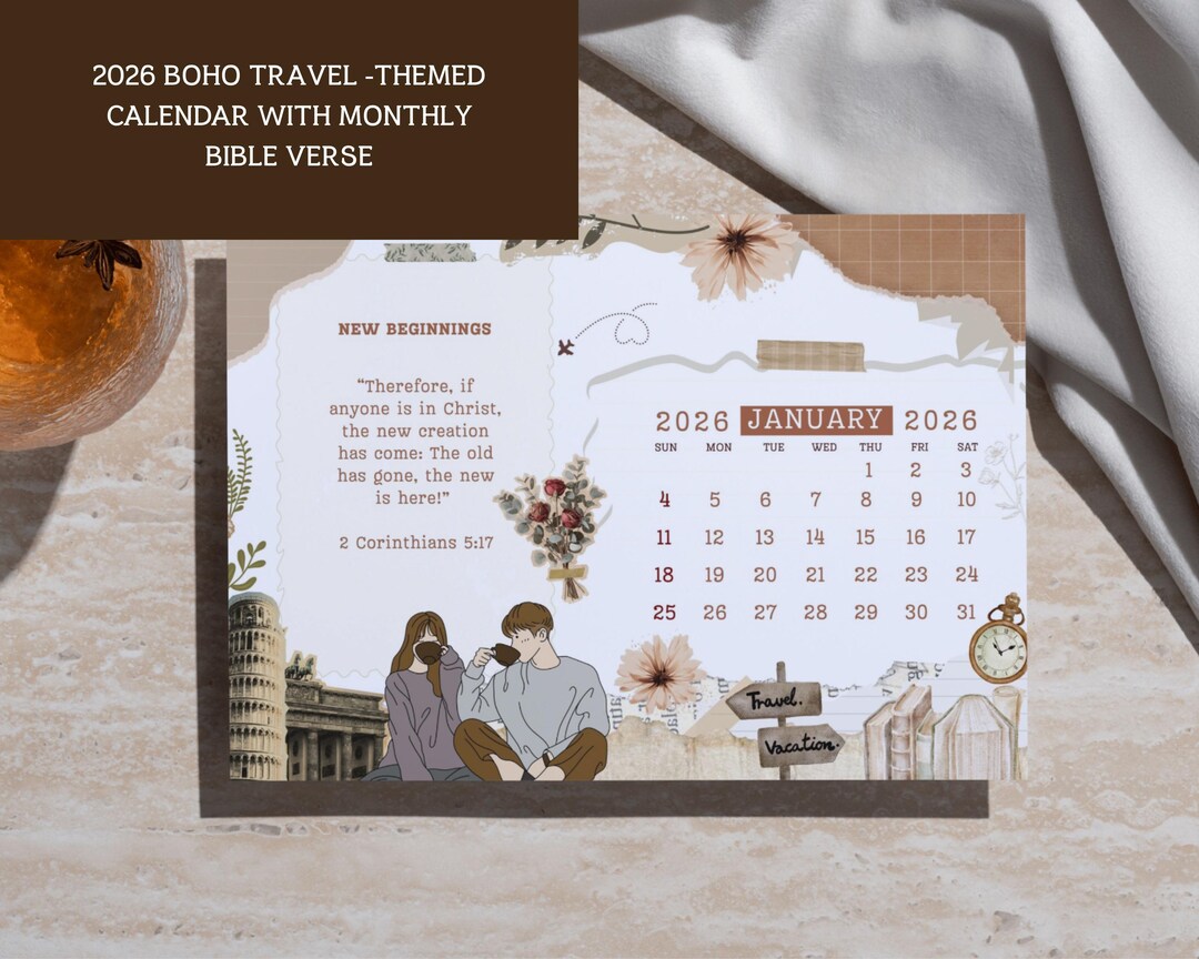 2026 Boho Christian Travel Calendar, Faith-based Adventure Theme ...