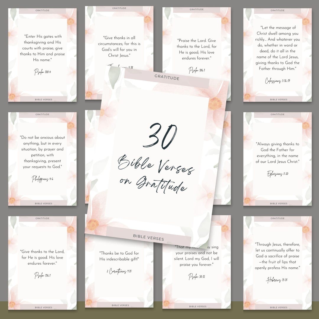 30 Gratitude Bible Verse Cards: Minimalist Scripture (digital Prints ...