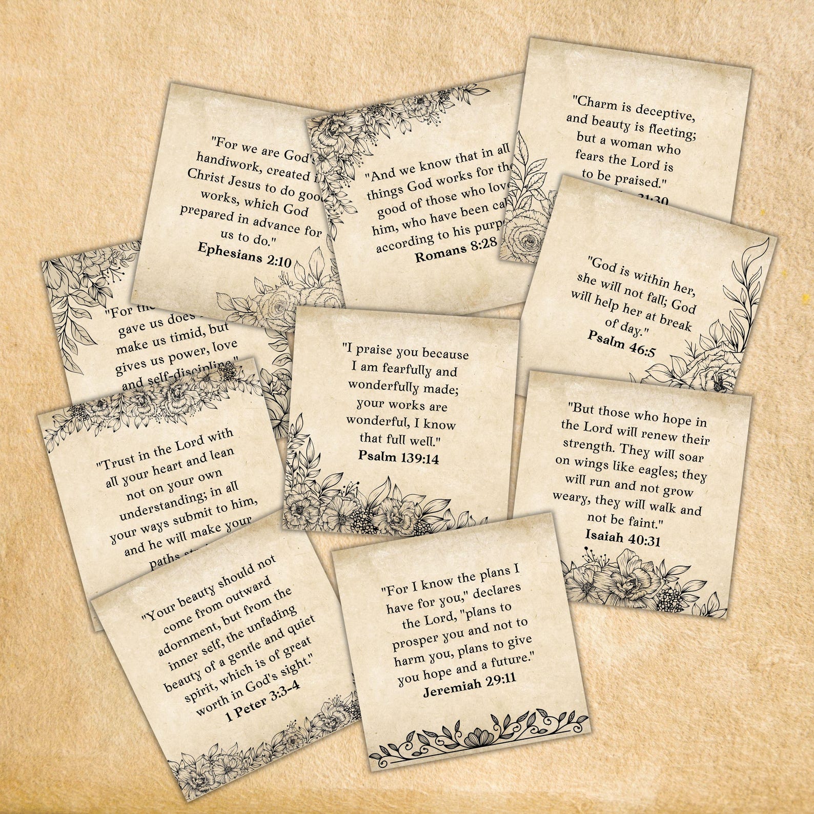 Printable Bible Verse Cards: Vintage Scripture Ephemera (digital ...