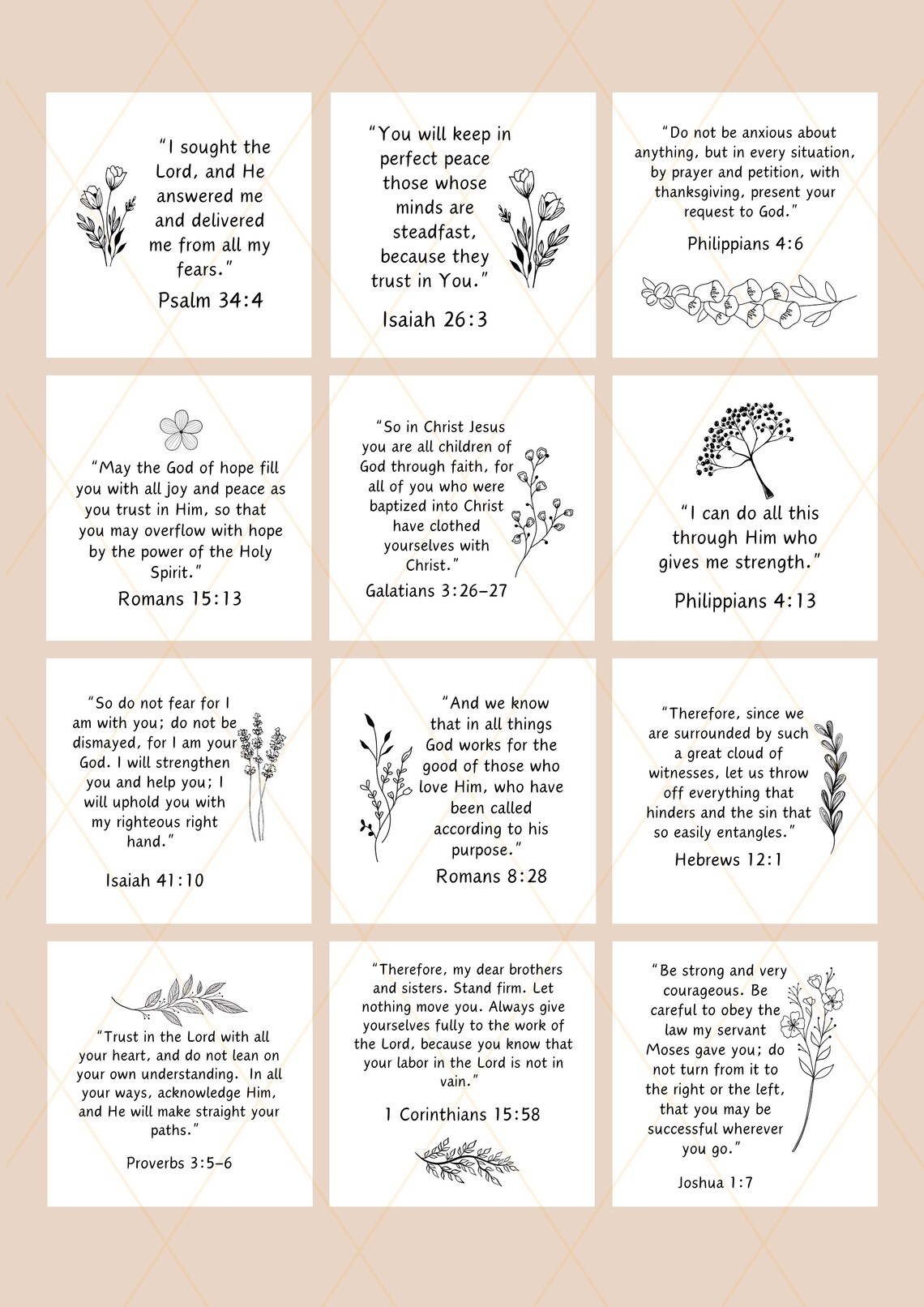 36 Encouraging Bible Verse Cards: Scripture Mini Prints (digital ...