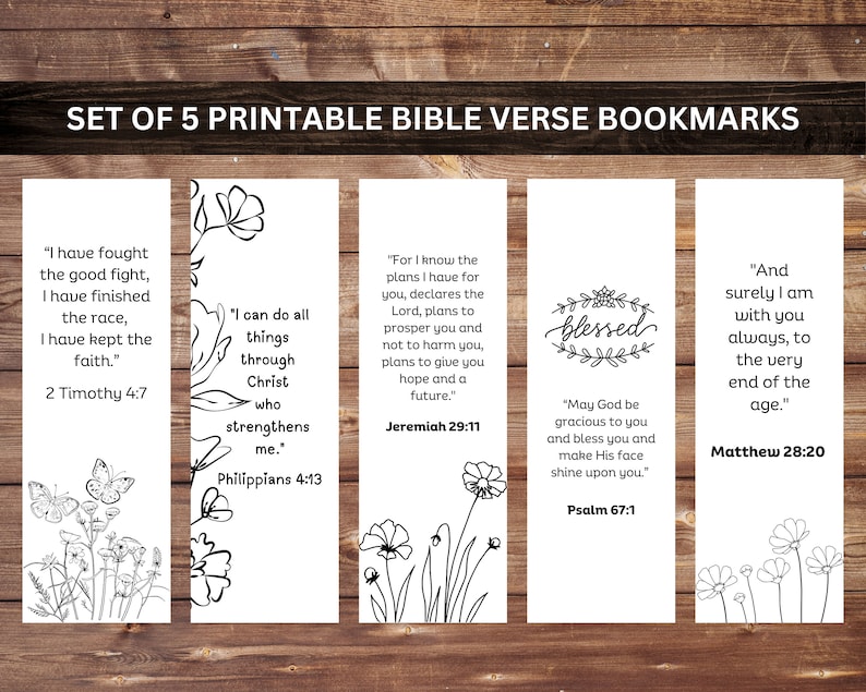 Set of 5 Printable Minimalist Bible Verse Bookmarks | Faith-based ...