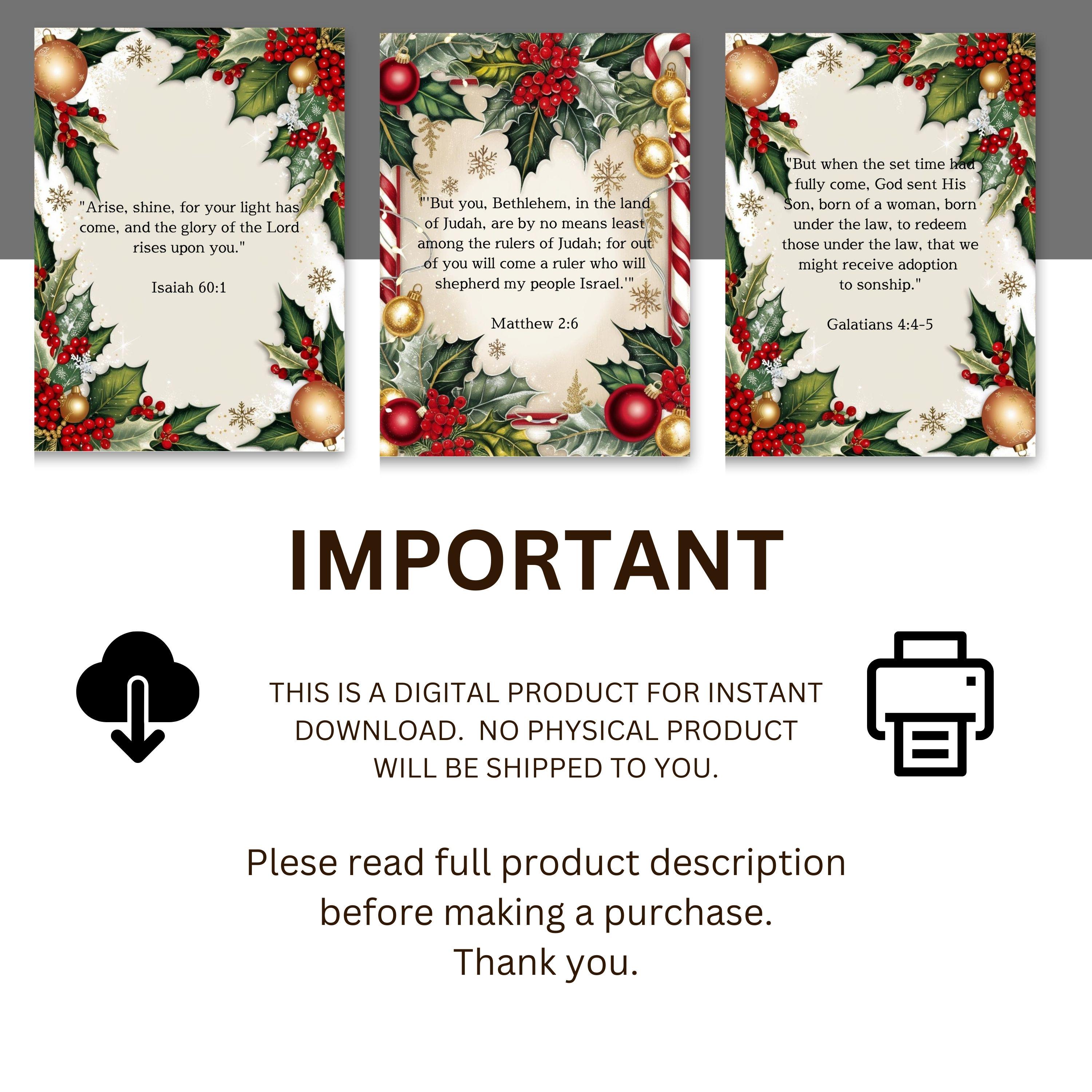 36 Printable Christmas Bible Verse Cards, Holiday Scripture Cards ...