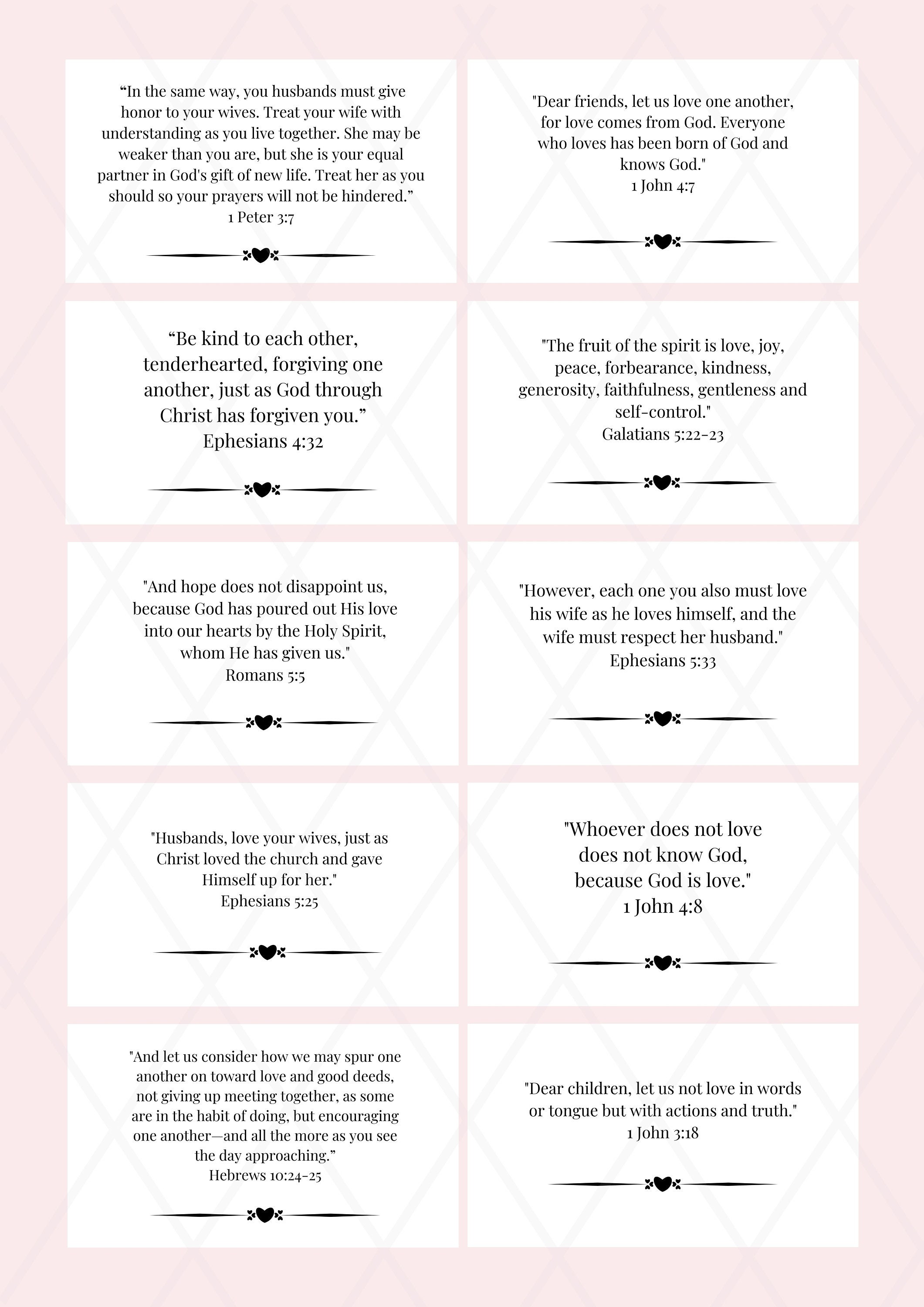 30 Sets of Printable Bible Verses About Love and Marriage, Christian ...