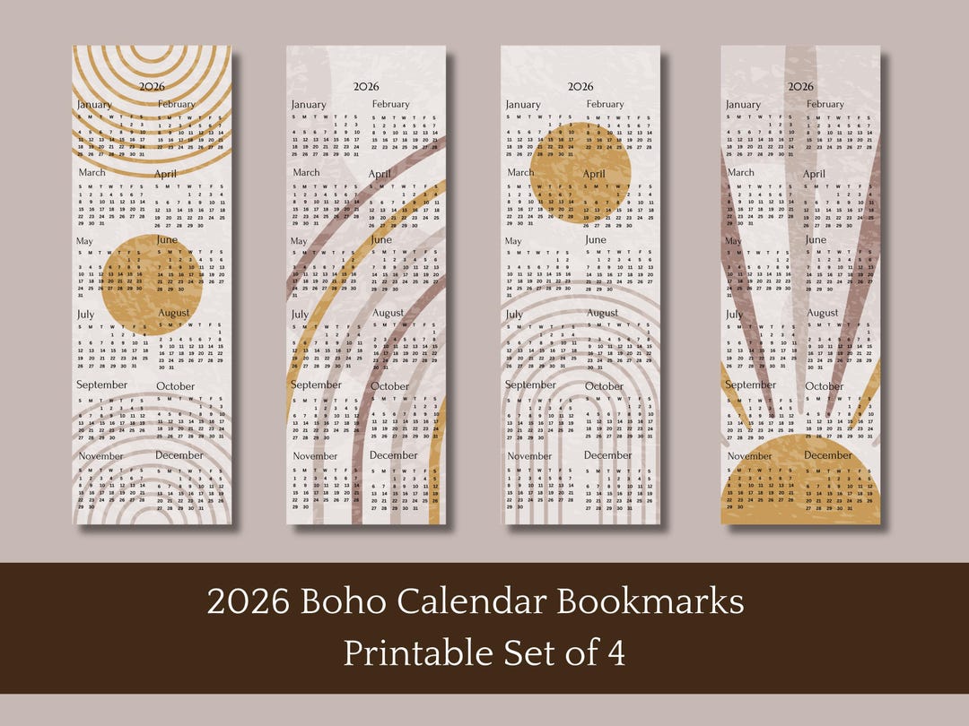 2026 Boho Calendar Bookmarks Printable Set of 4 – Instant Download, 2 ...