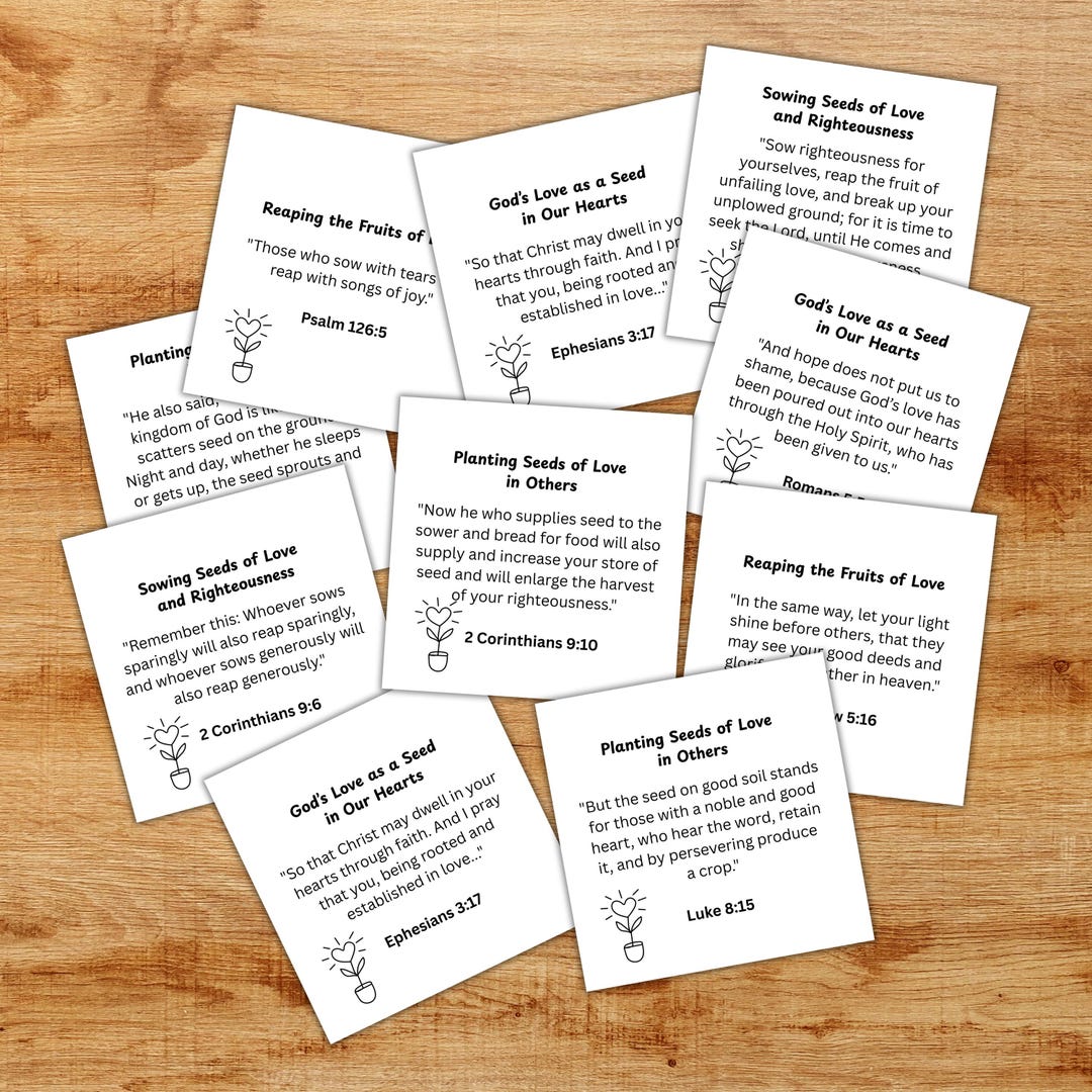 20 Printable Minimalist Bible Verse Cards: Seeds of Love, Mini ...