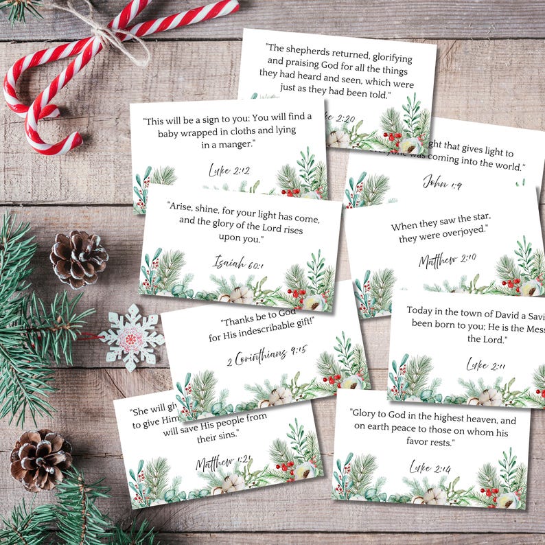 Christmas Bible Verse Cards: Holiday Scripture Printables (digital ...