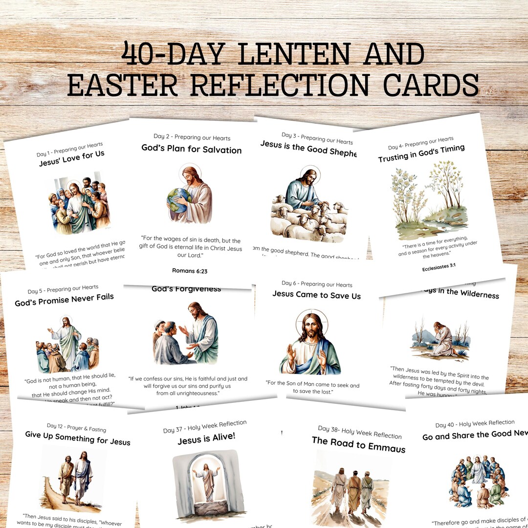 40-day Lenten and Easter Reflection Bible Verse Cards Printable, Easter ...