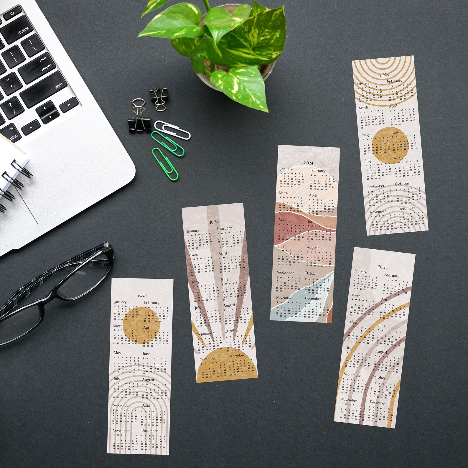 2024 Calendar Bookmark Set of 5 Boho Theme, Digital Download, Printable ...