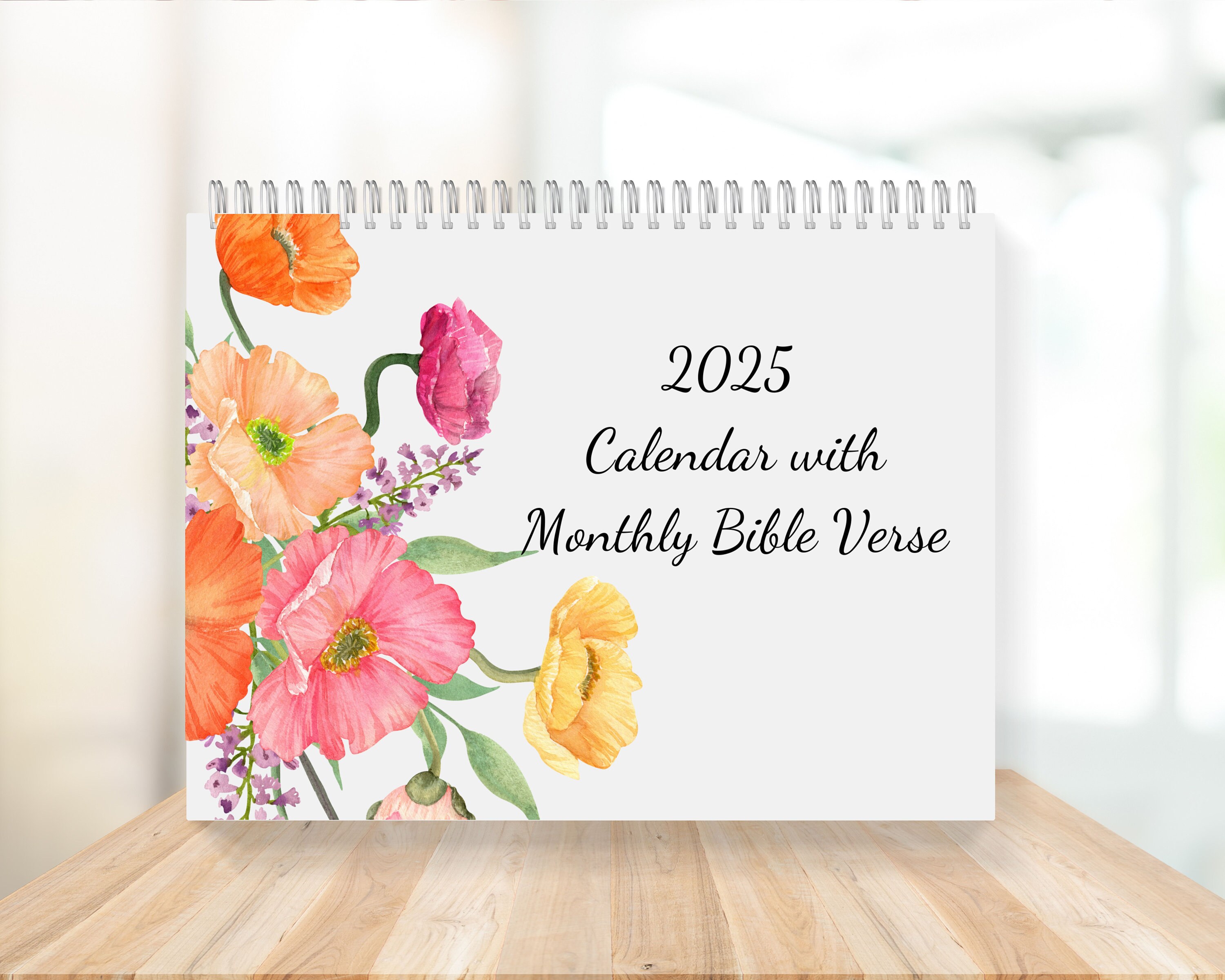 2025 Printable Monthly Calendar With Bible Verse and Watercolor Flower ...