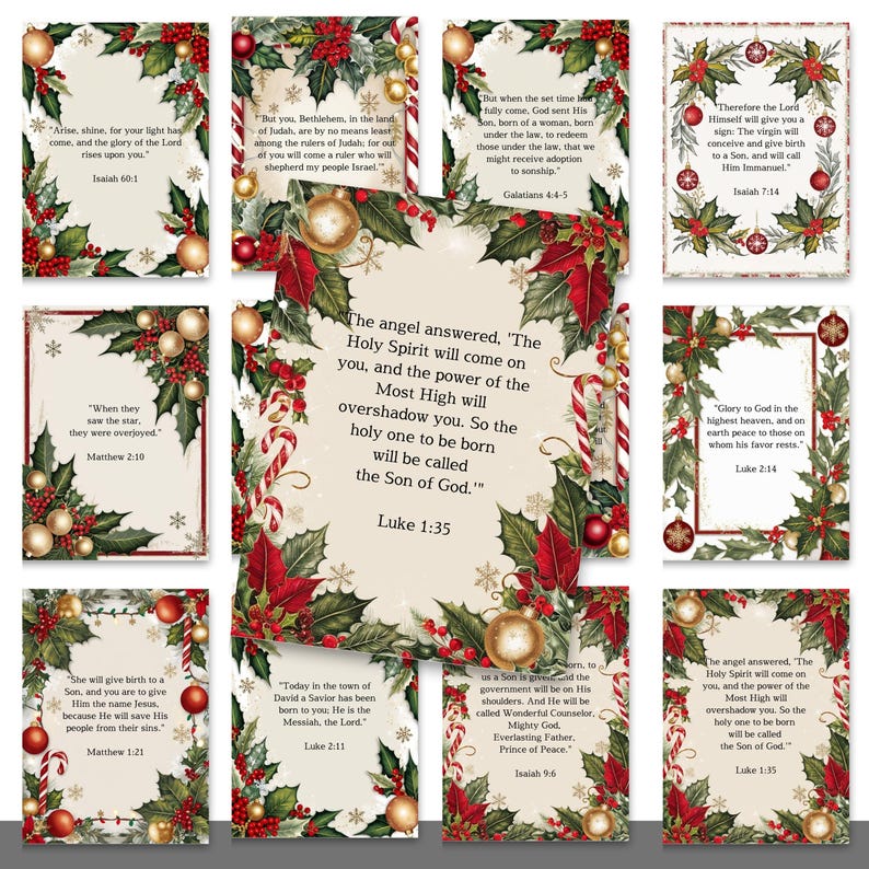 36 Large Printable Christmas Bible Verse Cards, Holiday Scripture Cards ...