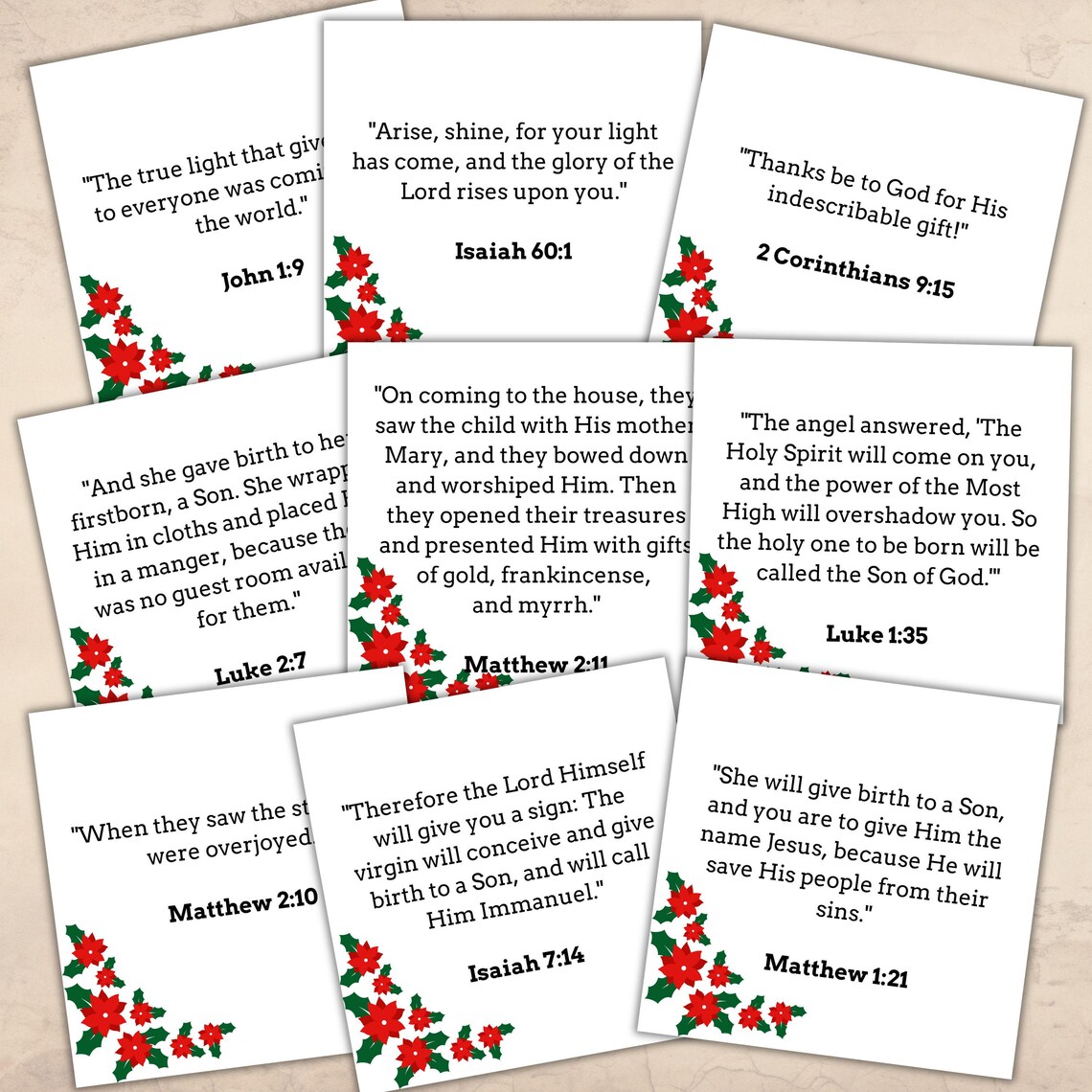 36 Printable Christmas Bible Verse Cards, Holiday Scripture Cards ...