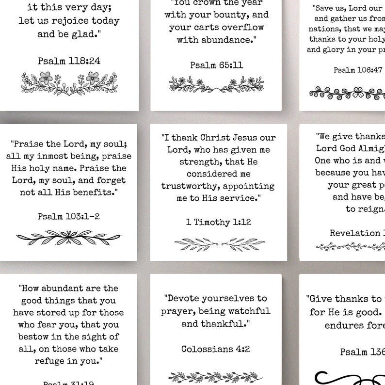 36 Printable Minimalist Bible Verse Cards on Gratitude, Encouraging ...