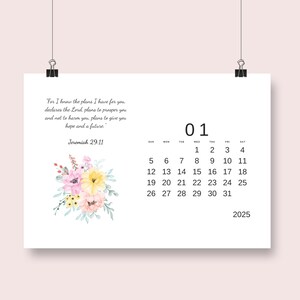 2025 Printable Monthly Calendar With Bible Verse and Watercolor Flower ...
