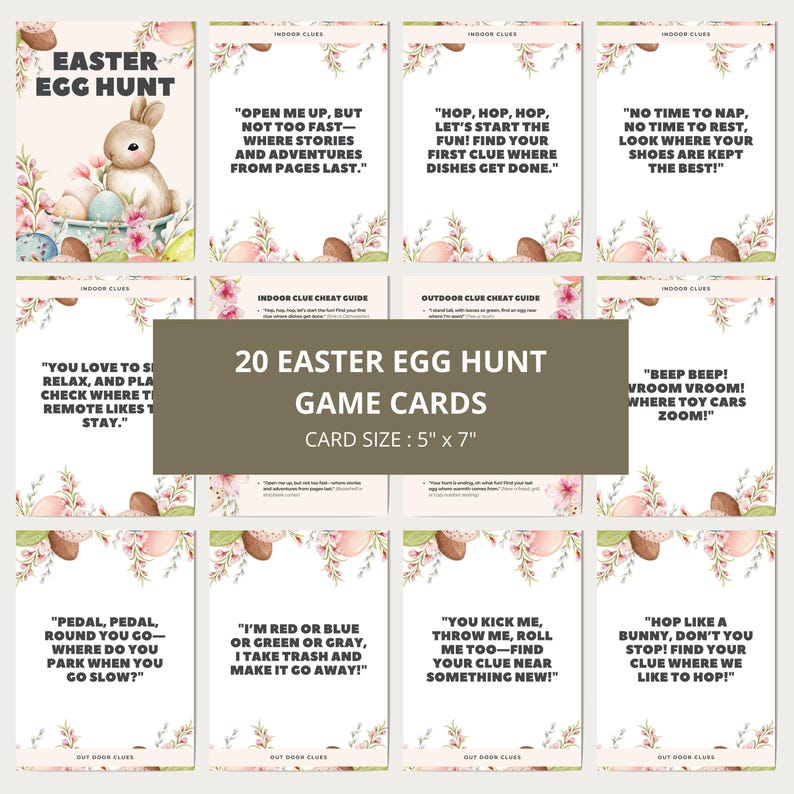 Bunny Easter Egg Hunt Clues Printable Game, Indoor and Outdoor Easter ...