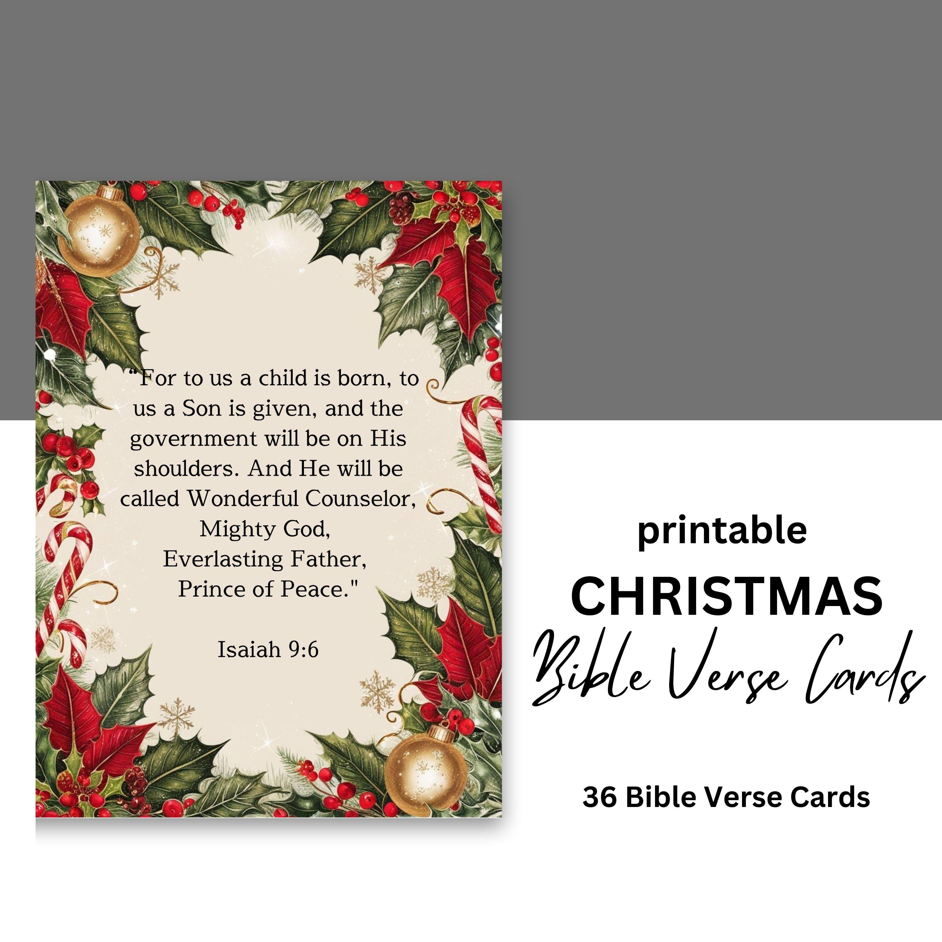 36 Printable Christmas Bible Verse Cards, Holiday Scripture Cards ...