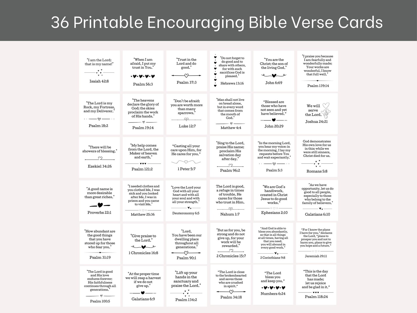 36 Encouraging Bible Verse Cards: Heart Theme (PDF Printable) - Etsy