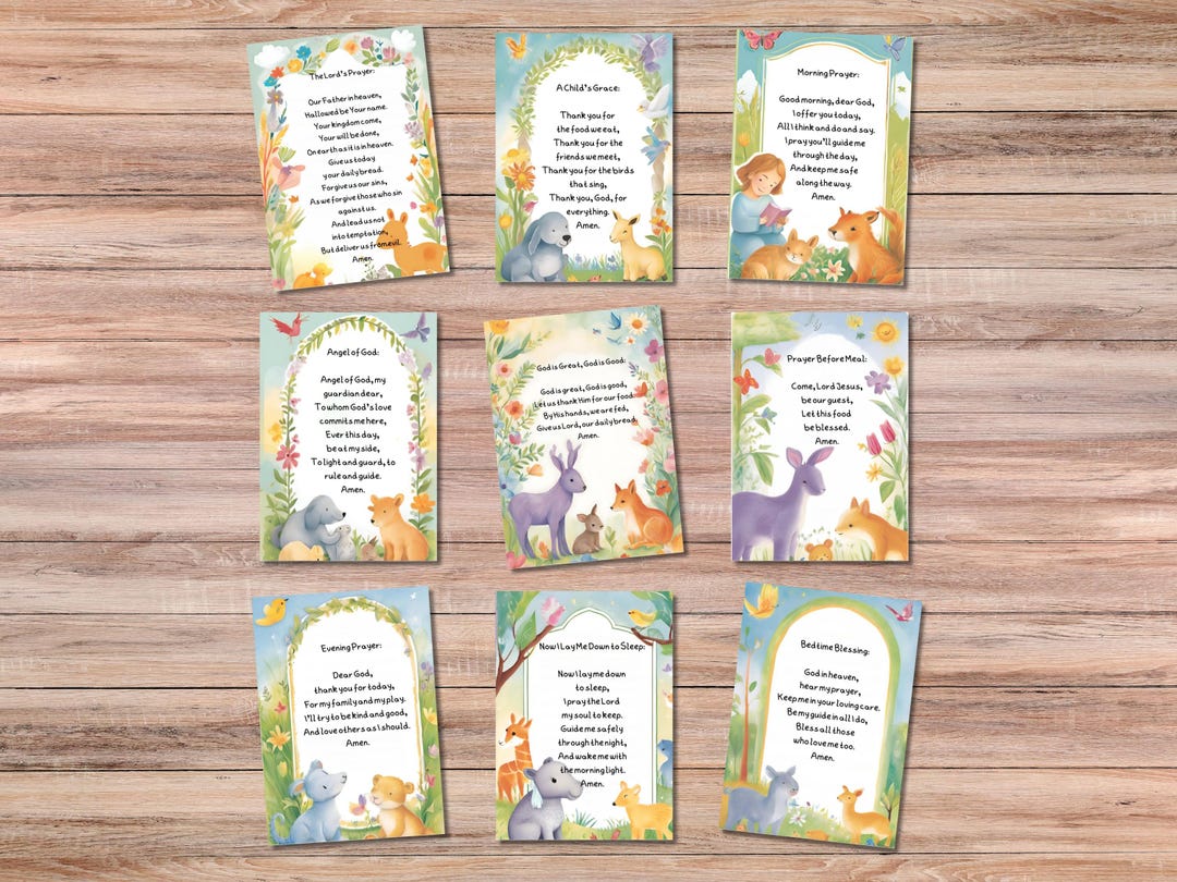 Set of 9 Printable Children's Prayer Cards | the Lord's Prayer | Angel ...