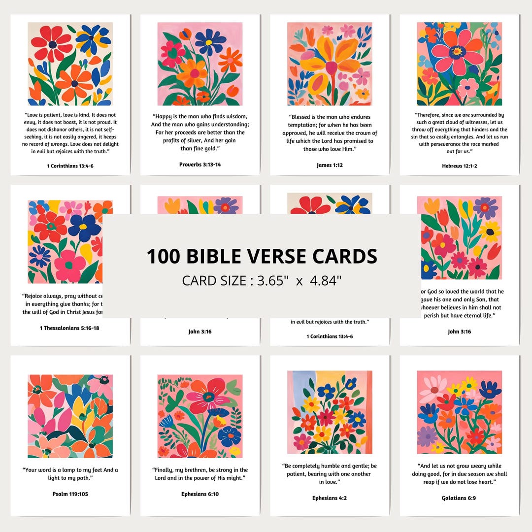 100 Printable Bible Verse Cards, Faith Based Affirmation Cards, Pretty ...
