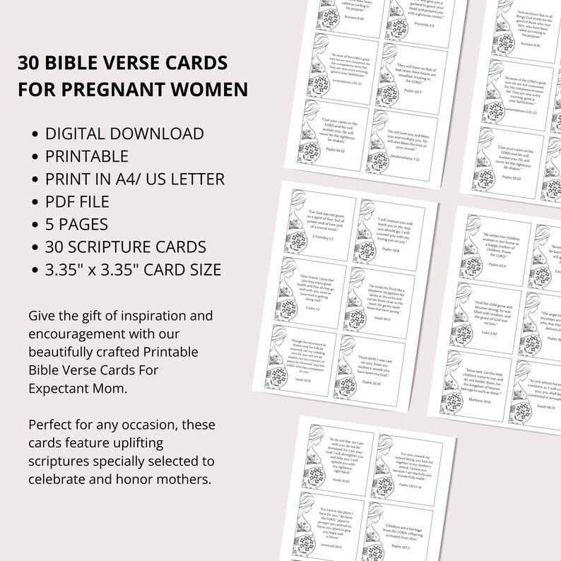 Printable Bible Verse Cards for Pregnant Women, 30 Scripture Cards ...
