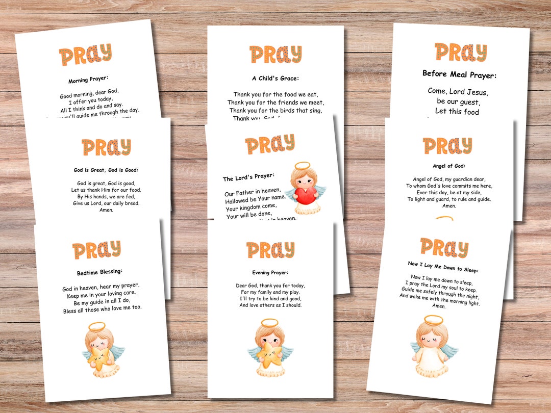 Set of 9 Printable Children's Prayer Cards Flash Cards the Lord's ...