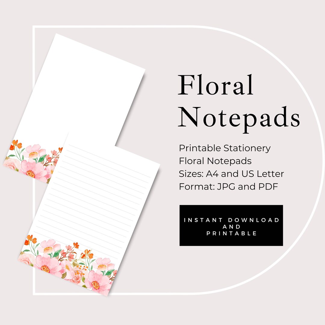 Printable Floral Notepads – Lined & Unlined A4 US Letter – Instant ...